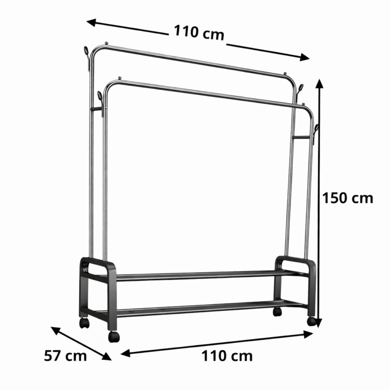 Support à Vêtements Double Barre 60 kg avec Roulettes – 110 × 57 × 150 ...