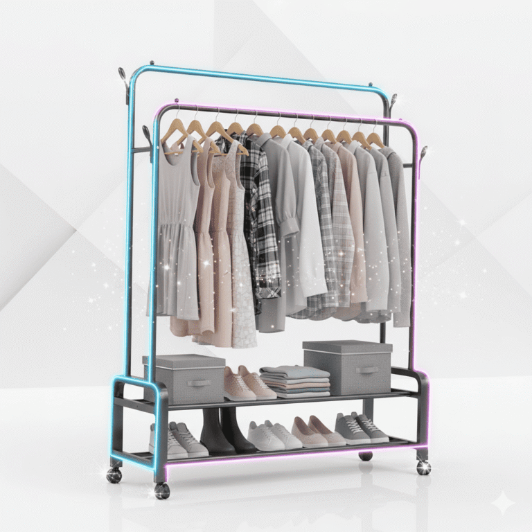 Support à Vêtements Double Barre 60 kg avec Roulettes – 110 × 57 × 150 ...